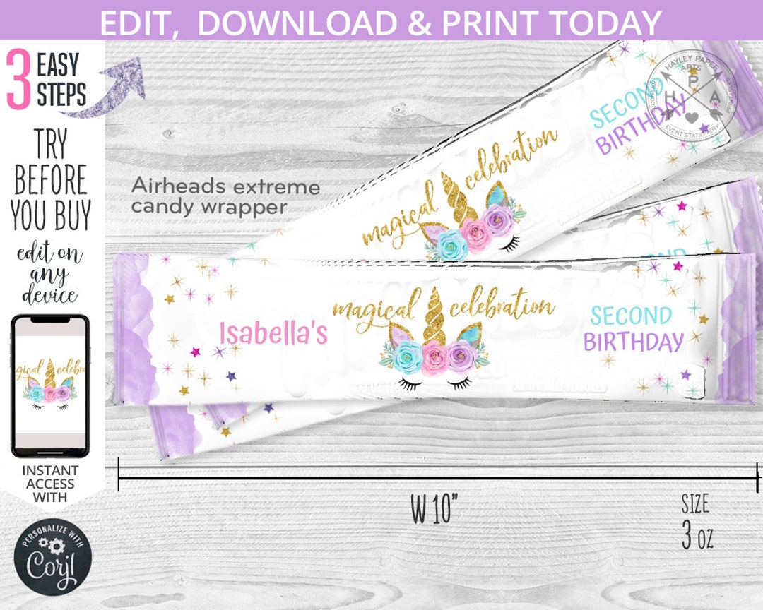 Unicorn Airheads Extreme Candy Wrapper, Airhead Labels, Any Age Magical ...