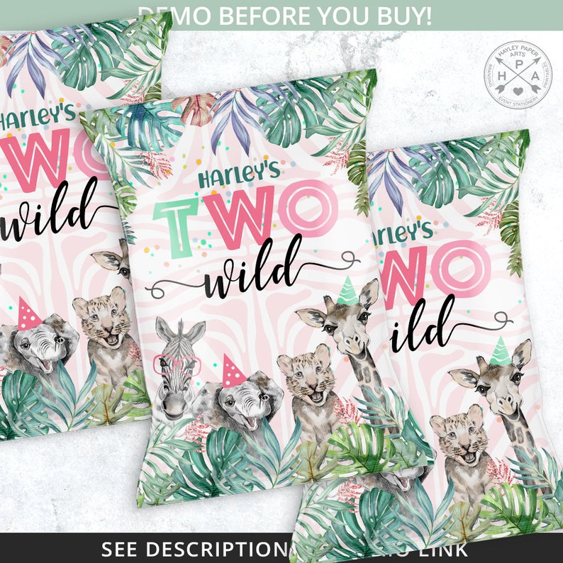 Jungle Party Animals Two Wild Chip Bag, Snacks Treats Bags, Safari ...