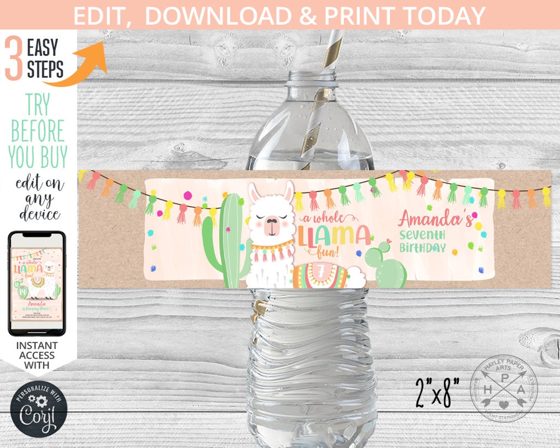 Llama Water Bottle Label Whole Llama Fun Celebration Birthday Fiesta ...