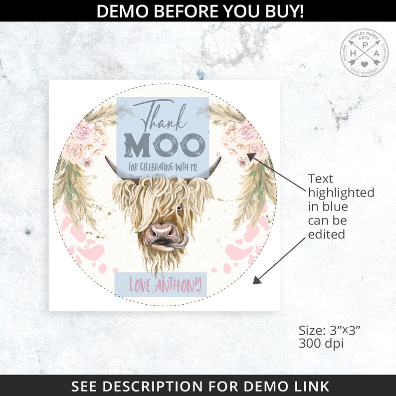 Holy Cow Thank You Tag. Highland Cow Thank Moo Circle Round - Etsy