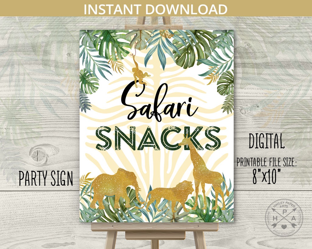 Safari Snacks Jungle Table Sign Birthday 8x10 Printable Party Gold ...