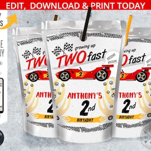 Two Fast Car Race Juice Bag Label, Racing Cars Juice Bags, Sports Speed ...