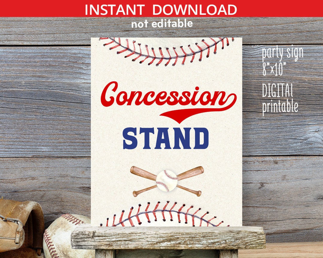 Baseball Concession Stand Birthday Table Sign 8x10 Printable Rookie ...