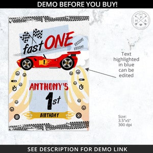 BUNDLE Fast ONE Race Car Chips Bag, Juice Bags, Water Bottle Labels ...