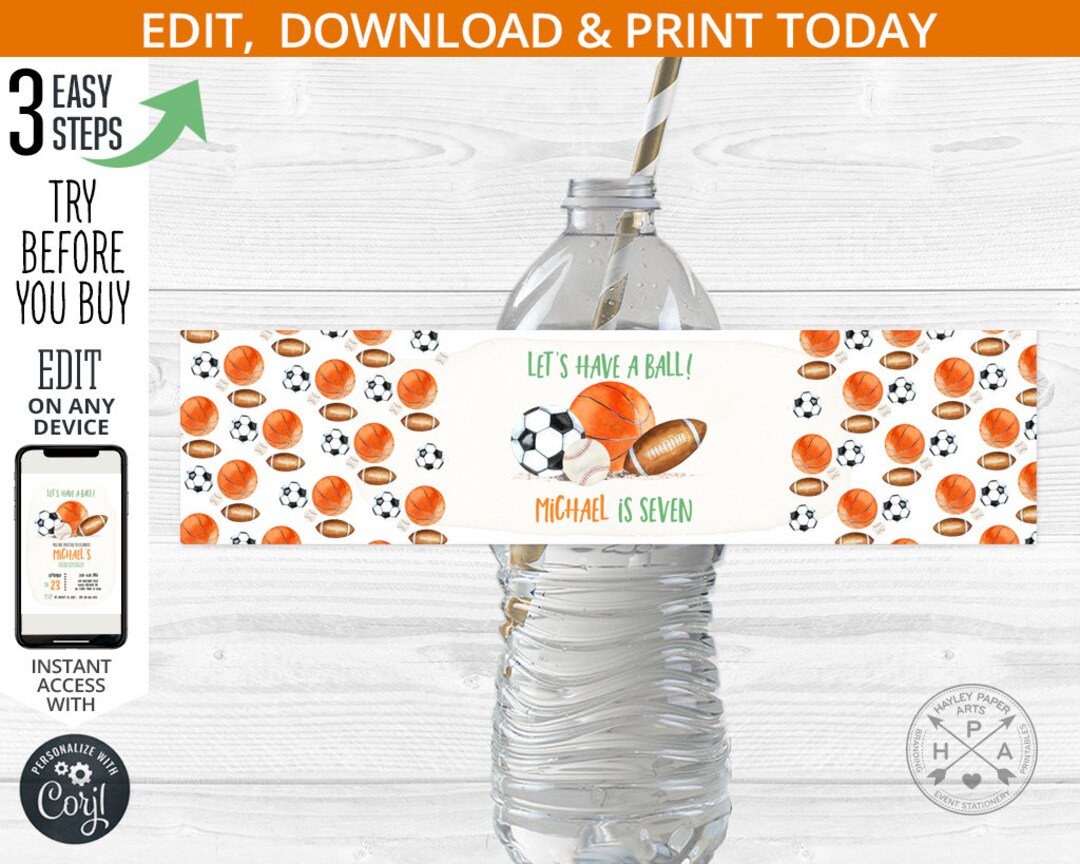 Let's Have a Ball Bottle Label Balls Sports Birthday Lets Party Favor ...