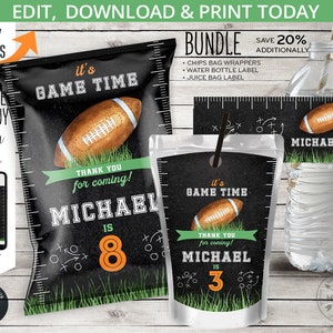 Football Birthday Printables, Bundle, Chips Bag, Water Bottle Label ...