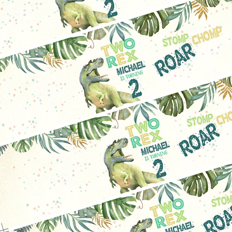 Dinosaur Two Rex Water Bottle Labels T-rex Dino-mite Party Two-rex Dino ...