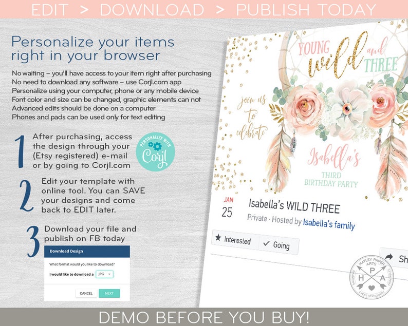 Young Wild and Three Facebook EVENT Cover Dreamcatcher Social - Etsy