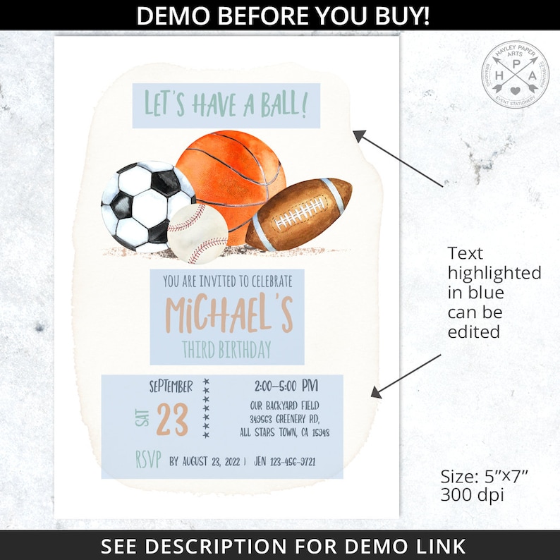 Let's Have a Ball Sports Birthday Invitation Balls All Stars Boy Party ...