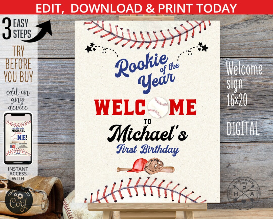 Baseball Welcome Sign 16x20. Little Rookie of the Year Party Entrance ...