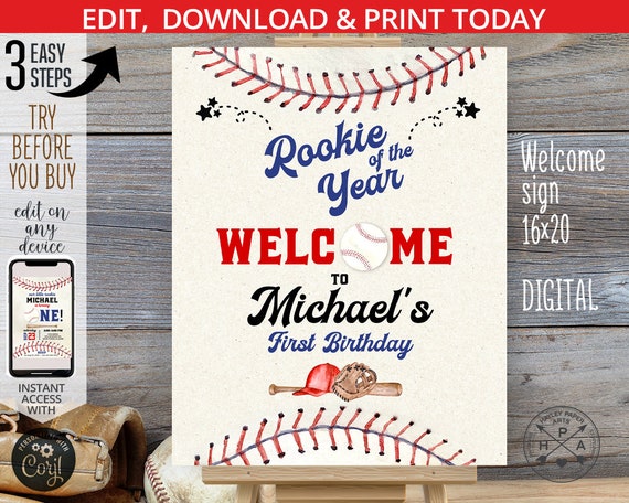 Baseball welcome sign 16x20. Little rookie of the year party entrance ...