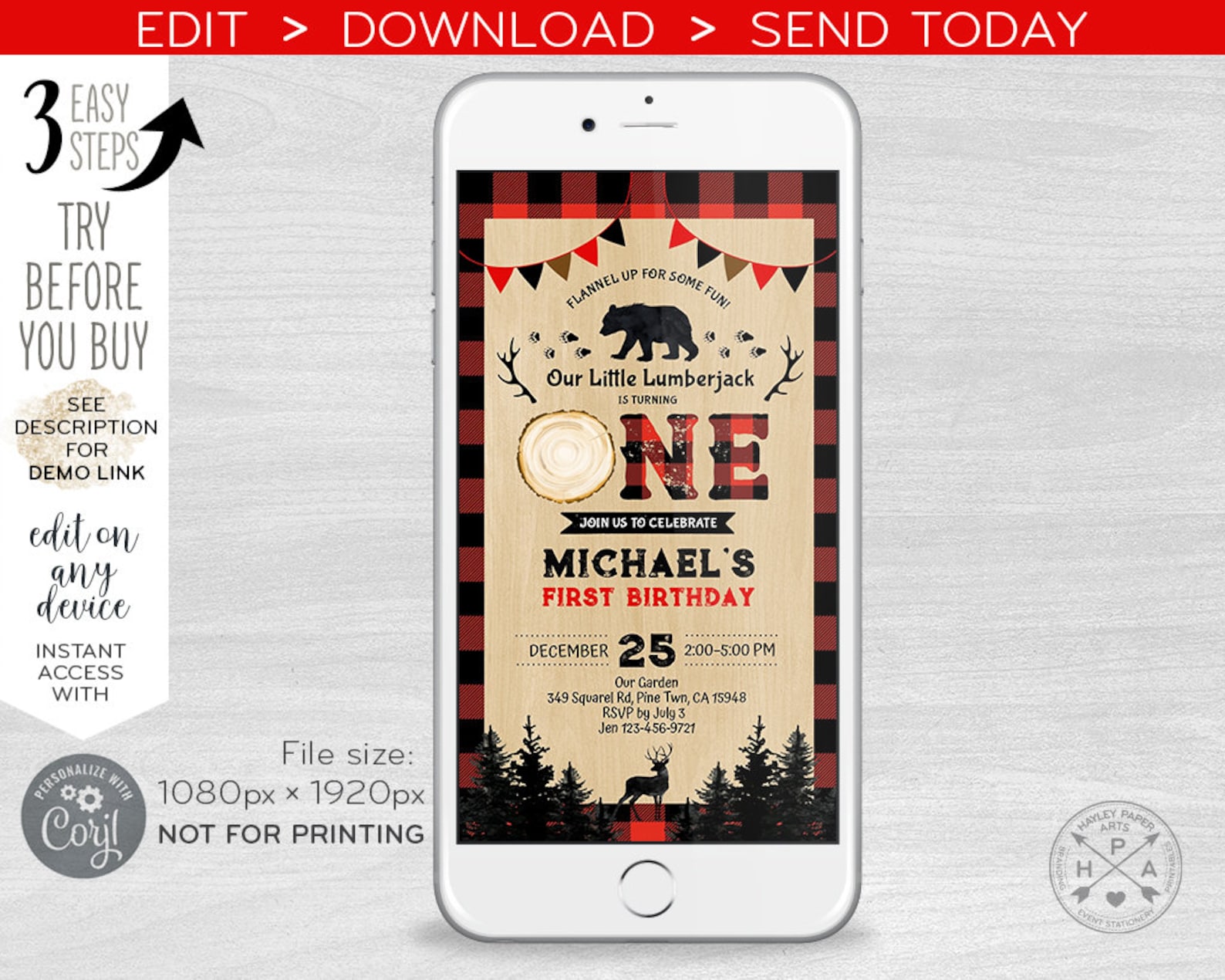 Lumberjack First Birthday Electronic Invitation 1st Party - Etsy