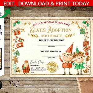Elves Adoption Certificate. Adopt Your Elf Letter. Christmas Elf Card ...