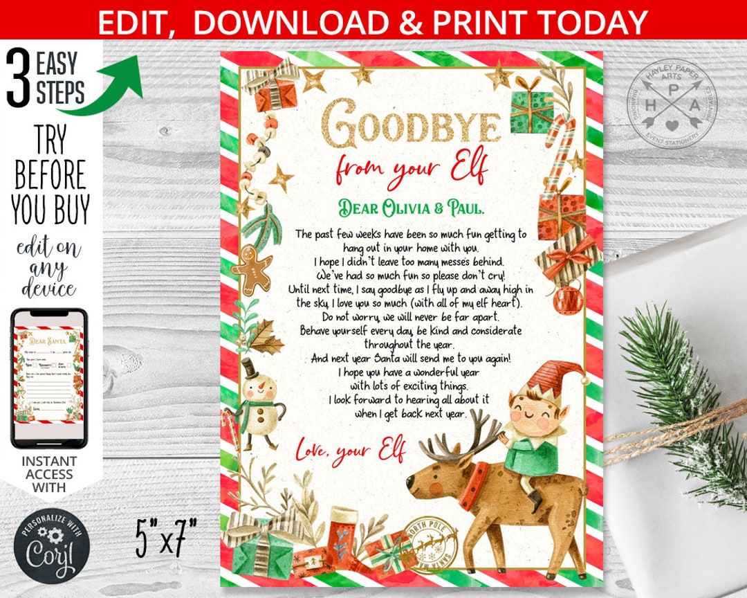 Elf Goodbye Letter. Elf Farewell Letter. Elves Christmas Card. Elf ...