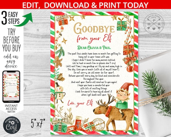 Elf goodbye letter. Elf farewell letter. Elves Christmas card. Elf ...