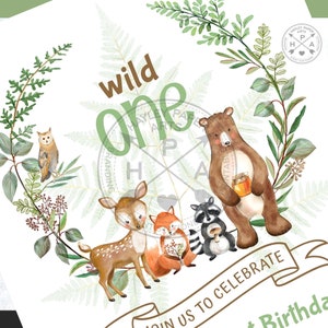 Woodland Animals Birthday Invitation, Wild One Boy Forest Animals ...