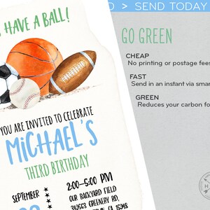 Let's Have a Ball Boy Birthday Sports Balls Soccer Invitation Messaging ...
