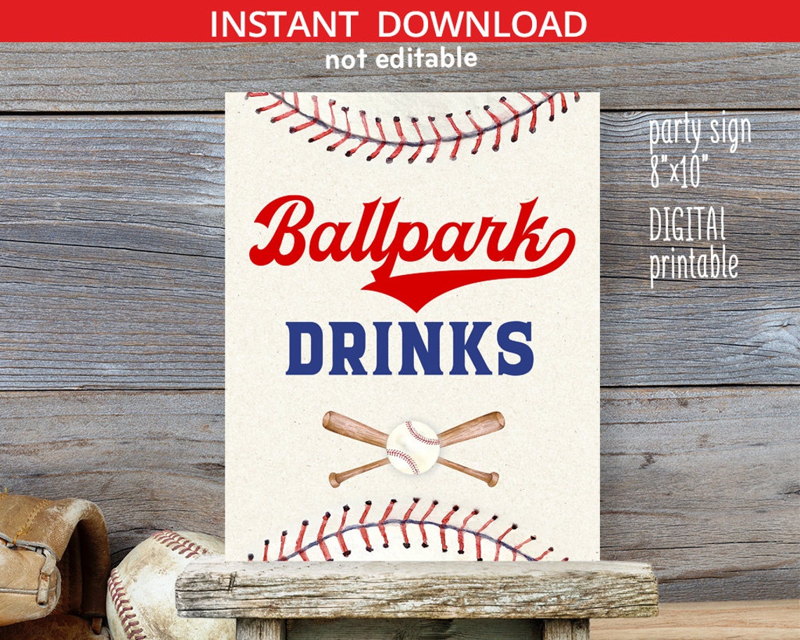 Baseball Ballpark Drinks Birthday Table Sign 8x10 Printable Rookie All-stars Party Decoration ...