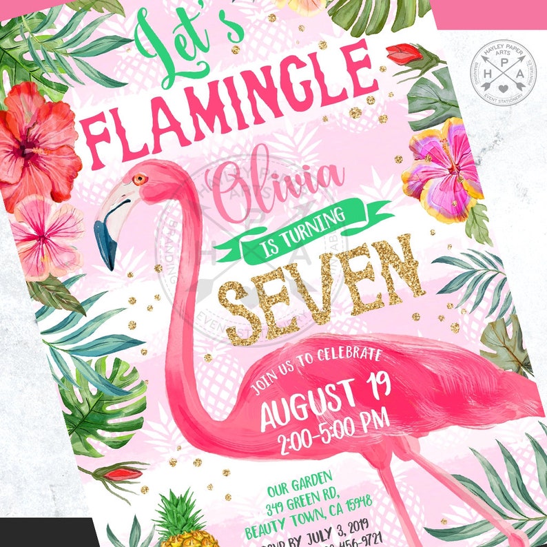 Let's Flamingle Birthday Invitation Flamingo Tropical - Etsy