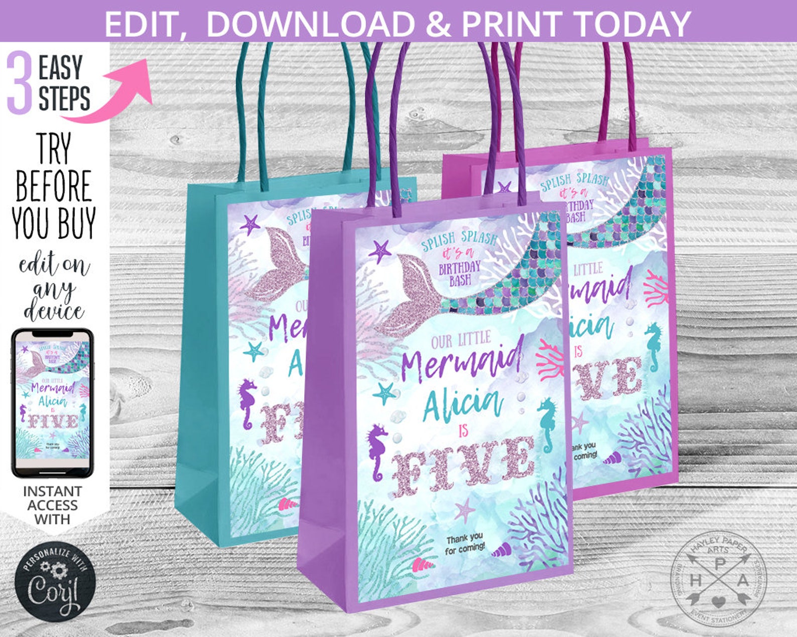 Mermaid Paper Bag Labels Small Favor Gift Labels. Purple Lilac - Etsy