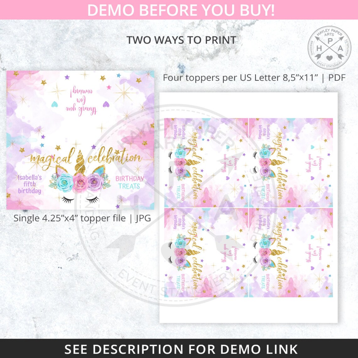 Unicorn Treat Bag Topper Label Magical Celebration Treats - Etsy