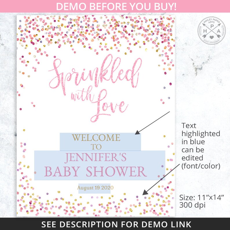 EDITABLE Sprinkled with love pink glitter confetti welcome | Etsy