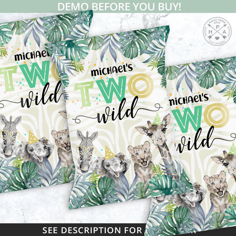 BUNDLE Jungle TWO WILD Chips Bag, Juice Bags, Safari Water Bottle ...