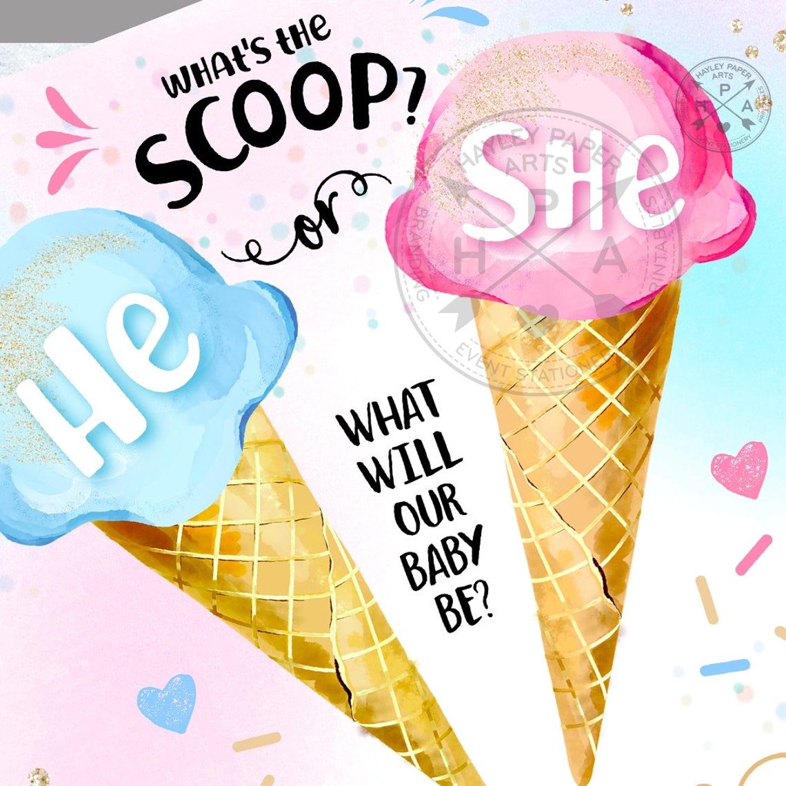 EDITABLE Ice Cream What's the Scoop He or She Welcome Sign Gender ...