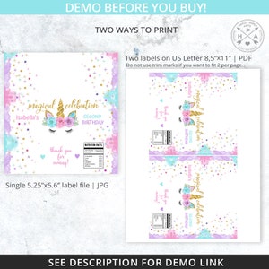 BUNDLE Unicorn Magical Chip or Snacks Bag, Water Bottle Label ...