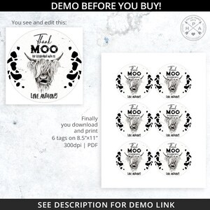 Cow Thank You Tag. Holy Highland Cow Thank Moo Circle Round 3x3 ...