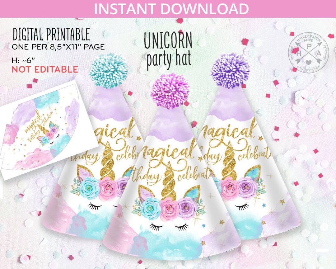 Unicorn Party Hat. Magical Celebration Party Supplies. Kids Paper DIY ...