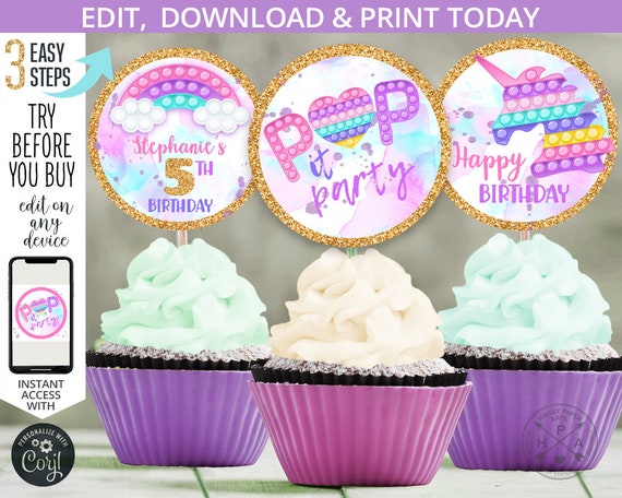 POP It Cupcake Toppers 2x2 Fidget Toys Cake Party Decoration - Etsy ...