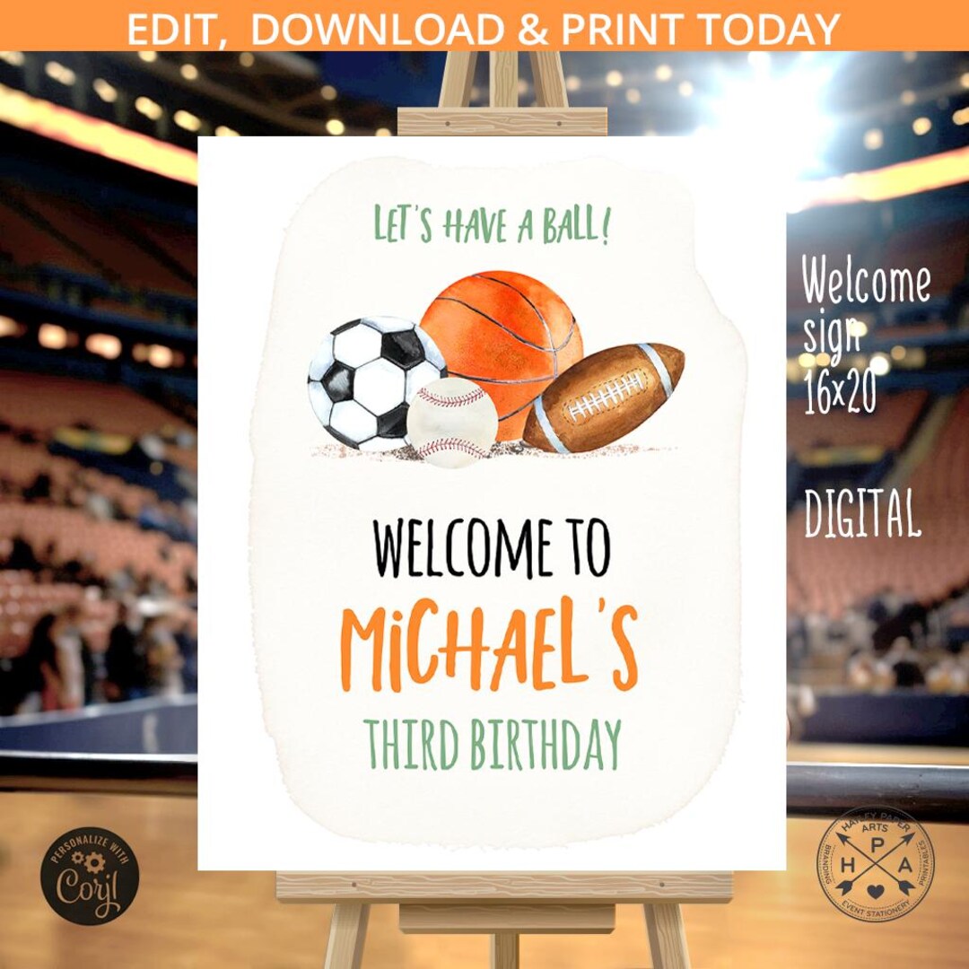 All Sports Balls Welcome Sign Sports Let's Have a Basketball Birthday ...