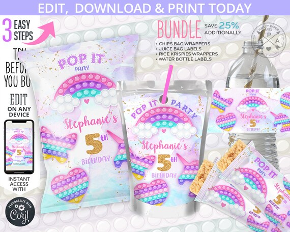 BUNDLE Pop it fidget toys chips bag, juice bags, rice krispies wrappers ...