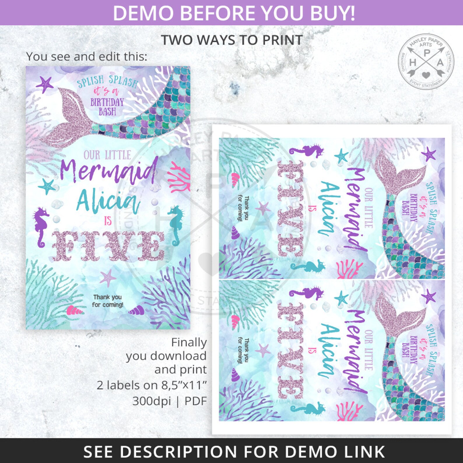 Mermaid Paper Bag Labels Small Favor Gift Labels. Purple Lilac Tail ...