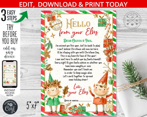 Elves Arrival Letter. Elf Return Letter. Christmas Card. Elves - Etsy