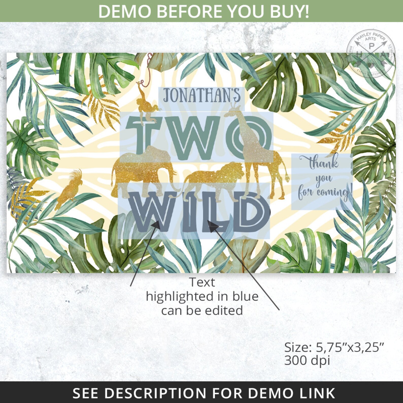 Two Wild Jungle Gift Gable Box Labels, Guest Name Tags. Birthday Handle ...