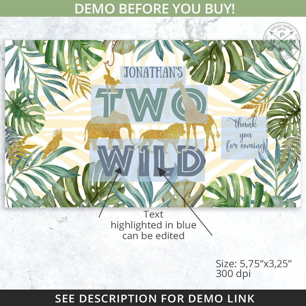 Two Wild Jungle Gift Gable Box Labels, Guest Name Tags. Birthday Handle ...