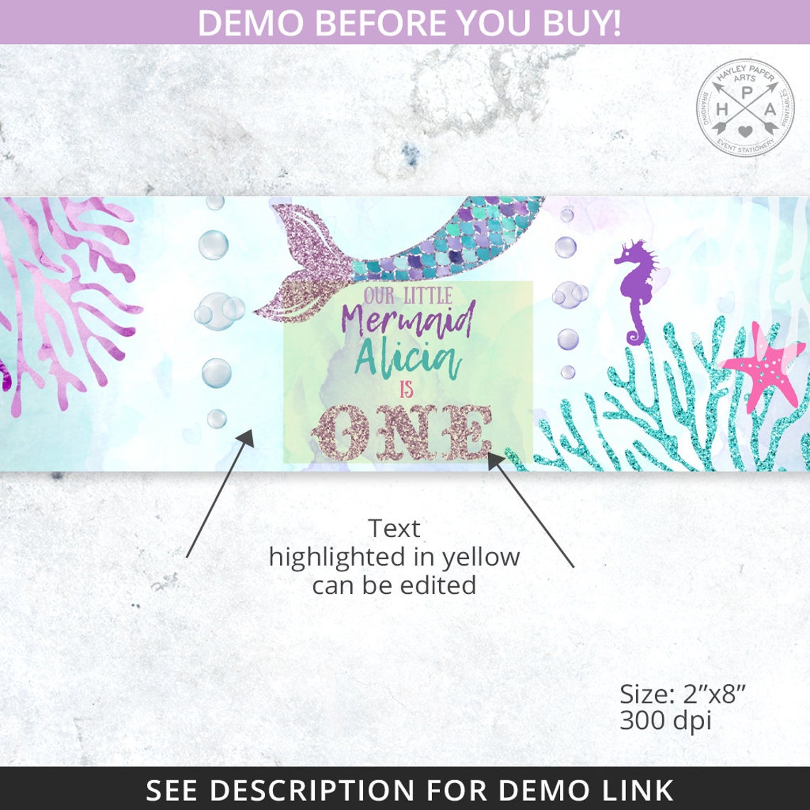 Mermaid Tail Water Bottle Label Birthday Celebration Under the Sea ...