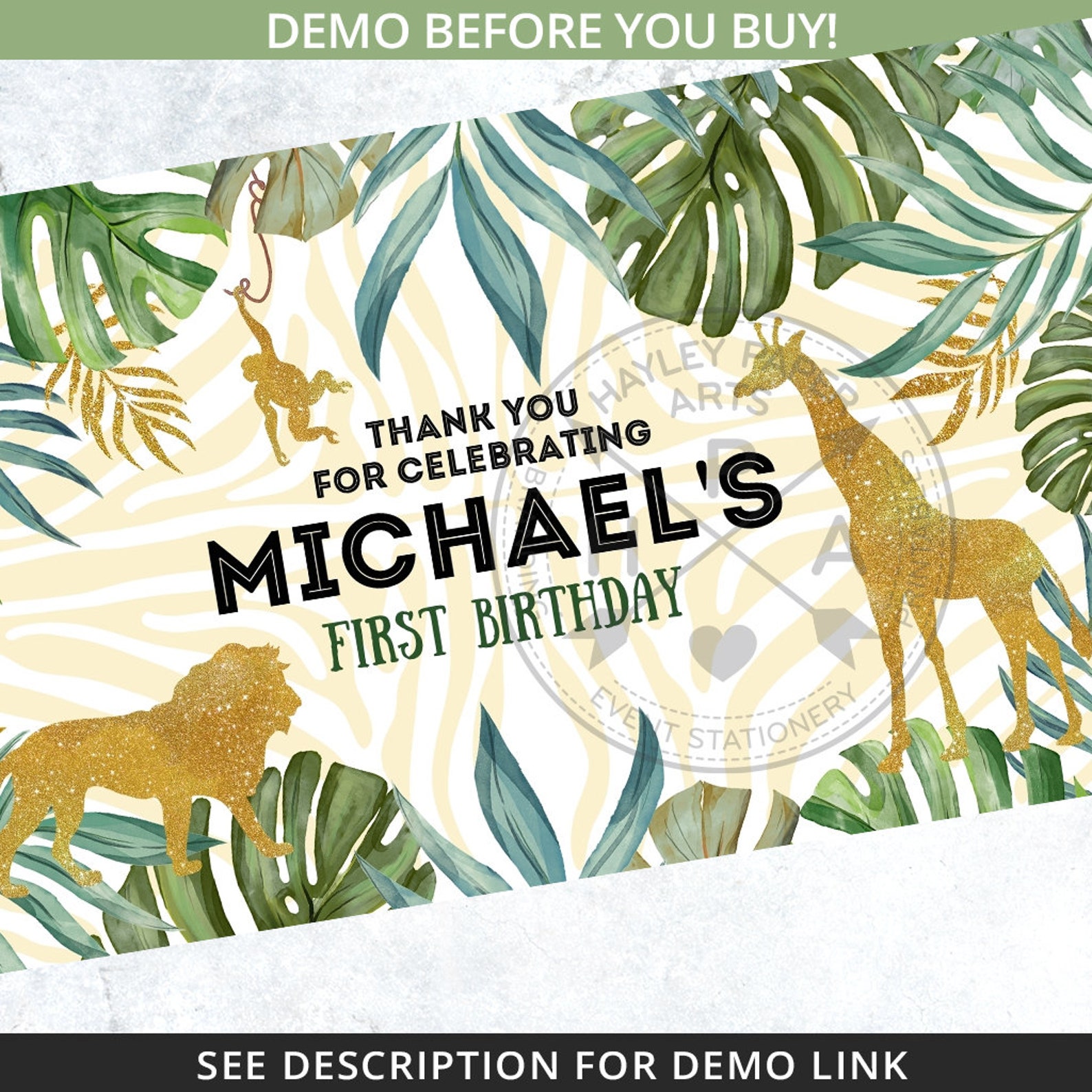 EDITABLE Jungle Gable Gift Box Labels. Handle Favor Takeway Box ...