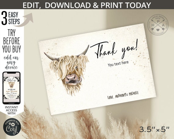 Cow thank you card. Holy cow highland thank moo rectangular 3.5x5 ...