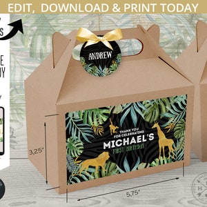 EDITABLE Jungle Gift Box Labels, Guest Name Tags. Handle Favor Takeway ...