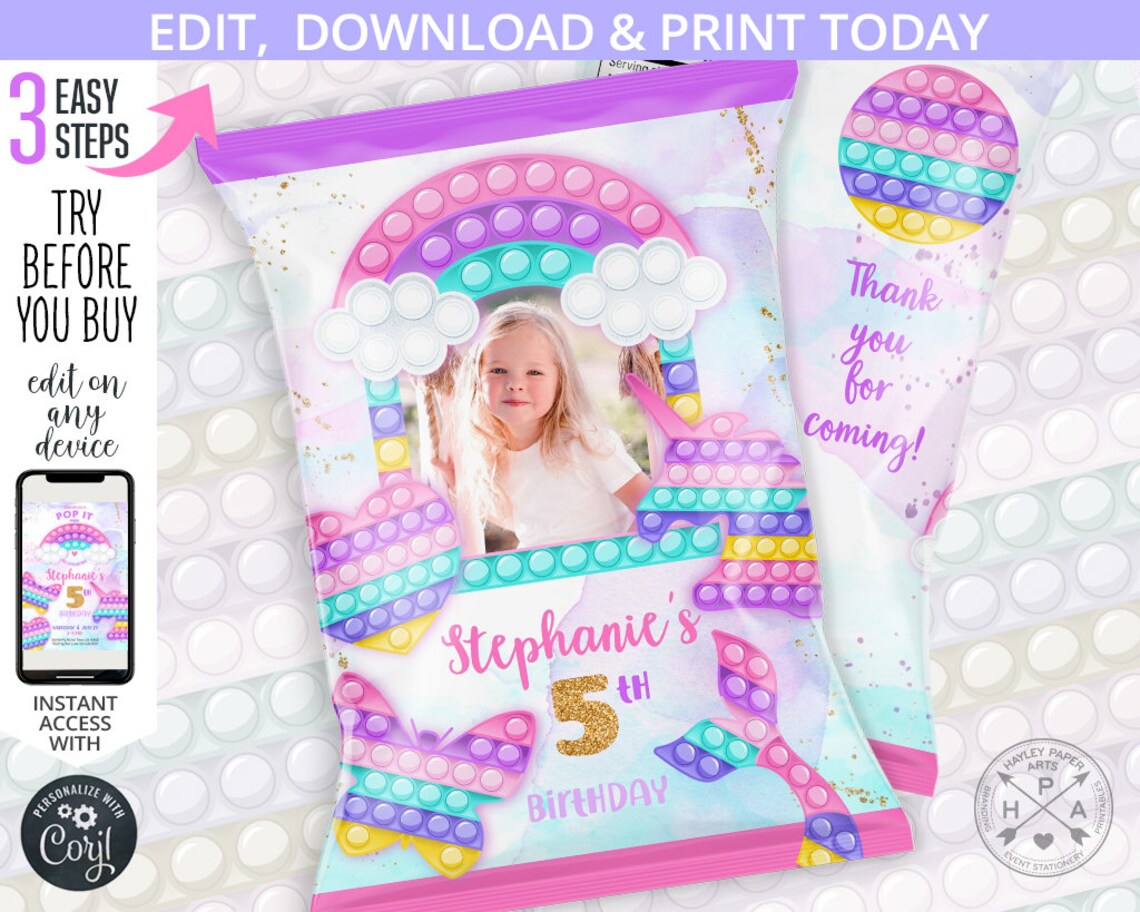 Pop It Chips Bag Fidget Toys Chip Snacks Pouch Wrapper Any | Etsy