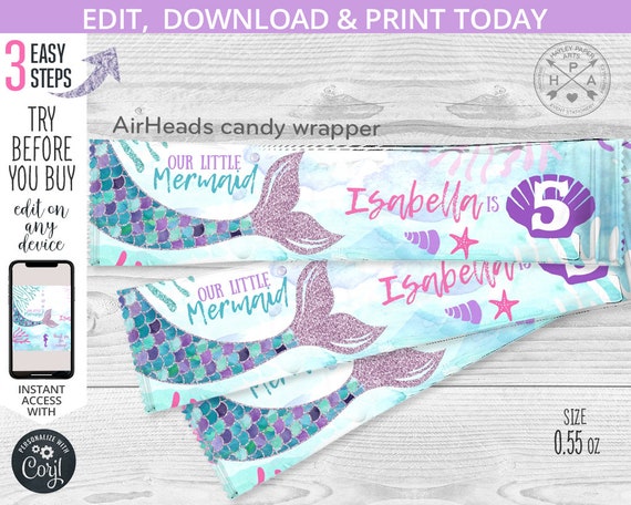 Mermaid airheads candy bag wrapper, label, any age under the sea ...