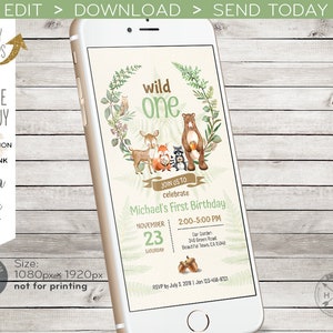 Woodland Wild One Electronic Invitation Forest Wild Animals Birthday ...