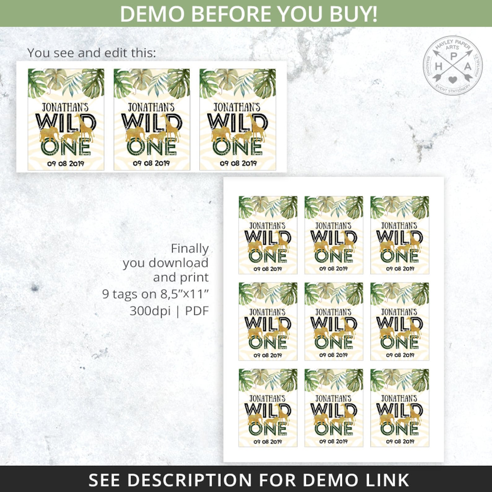 EDITABLE Jungle Favor Wild One Tags Thank You Safari Tag Gold - Etsy