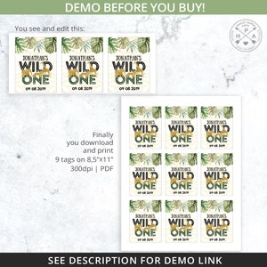 EDITABLE Jungle Favor Wild One Tags Thank You Safari Tag Gold Animals ...