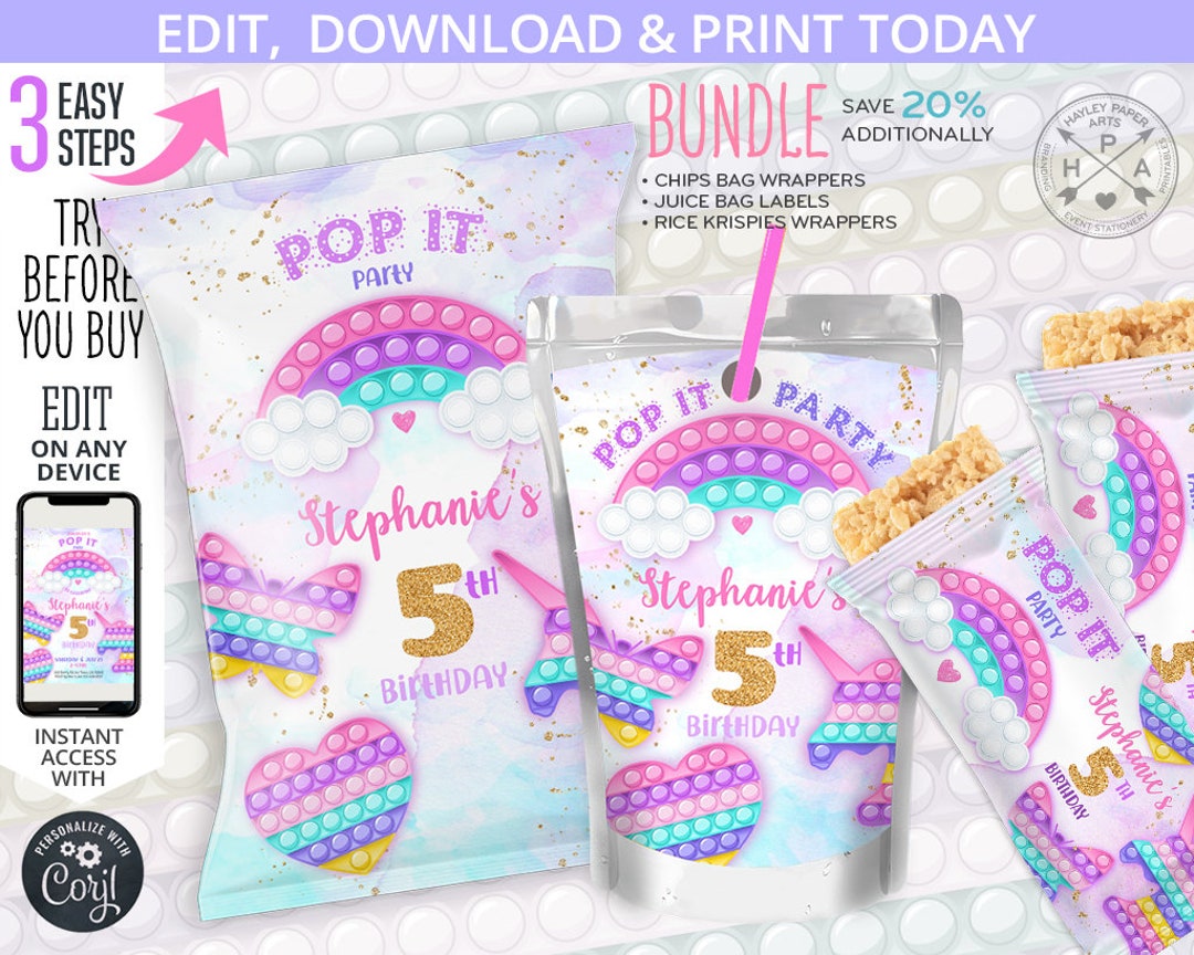 BUNDLE Pop It Fidget Toys Chips Bag Juice Bags Rice Krispies - Etsy