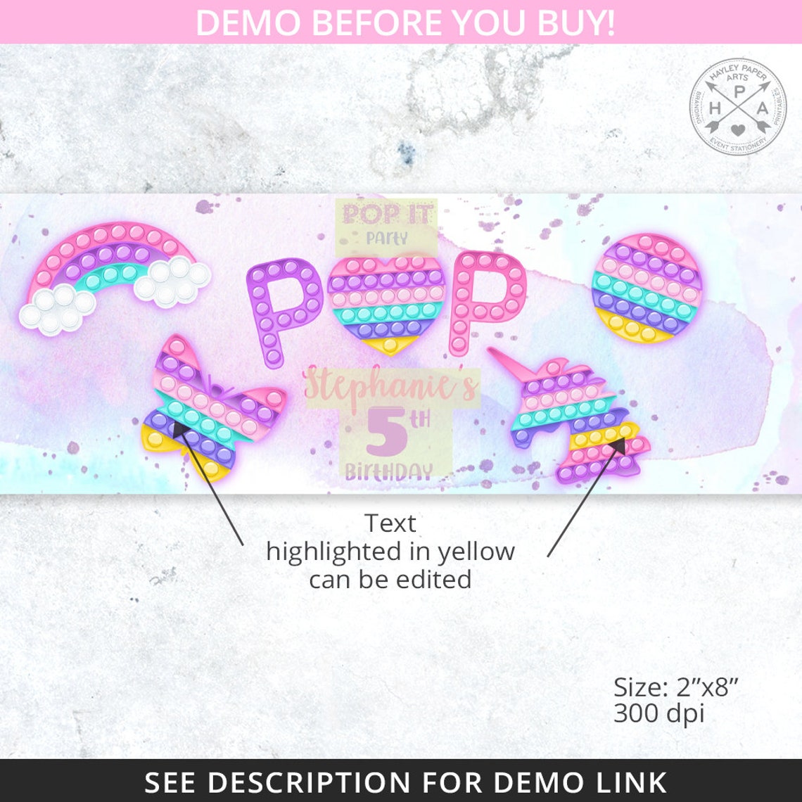 Pop It Party Water Bottle Label Fidget Toy Birthday Purple - Etsy