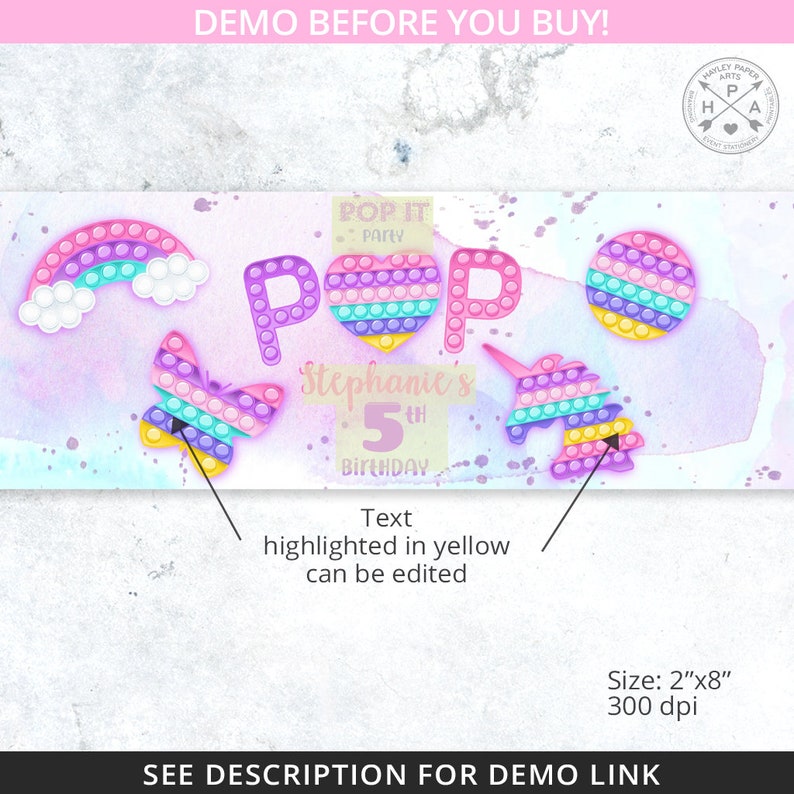 Pop It Party Water Bottle Label Fidget Toy Birthday Purple - Etsy